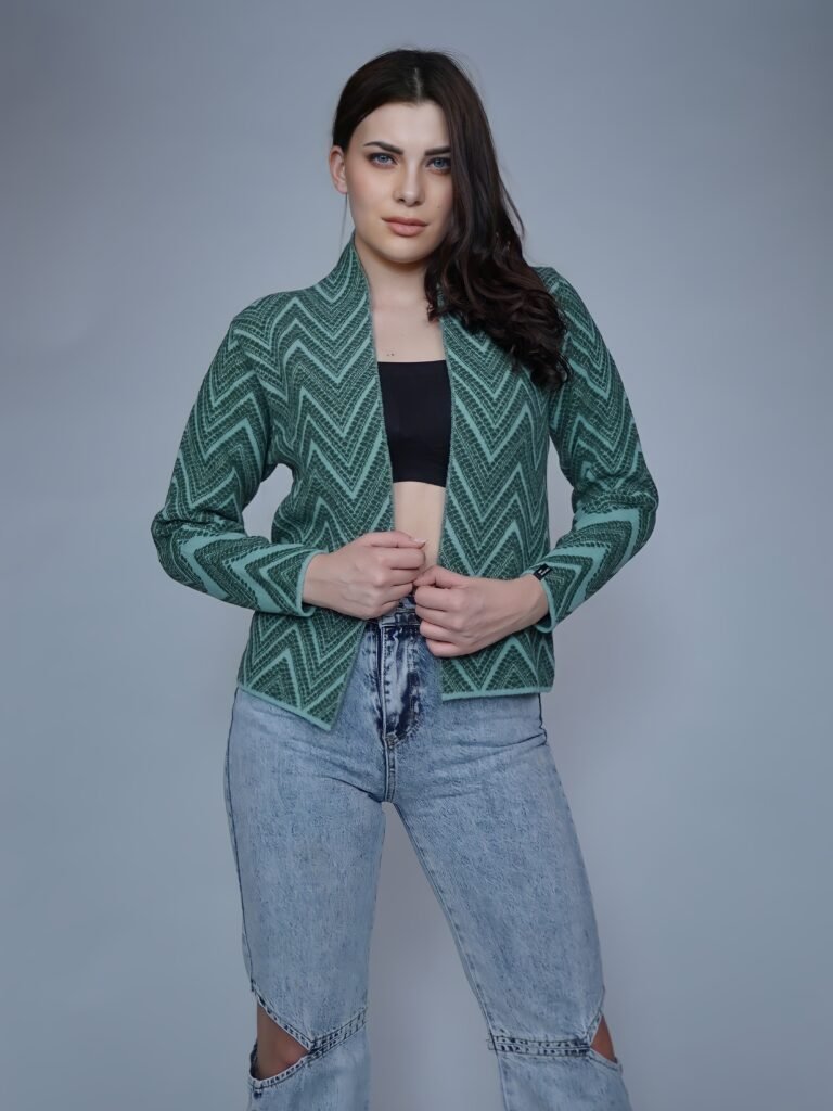 Creative Line Bgreen Geometric Design Short Shrug - Creative Line